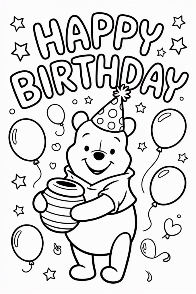 Happy Birthday Winnie The Pooh Coloring Pages - Love For Coloring