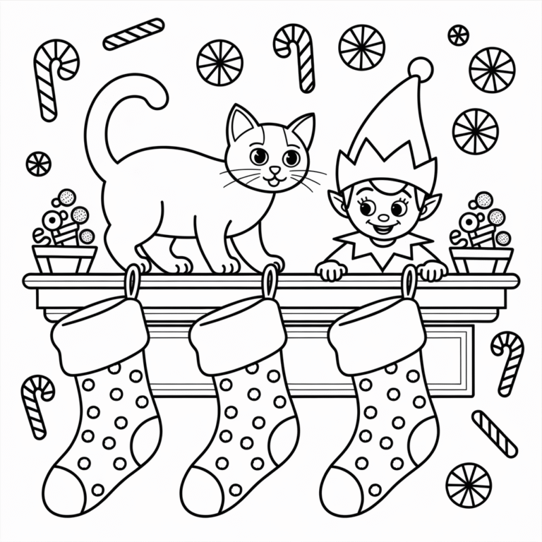 20 Christmas Cat Coloring Pages—Fun & Festive Holiday Printables - Love ...