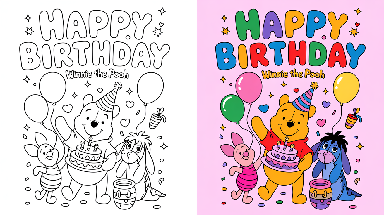 Happy Birthday Winnie The Pooh Coloring Pages - Love For Coloring